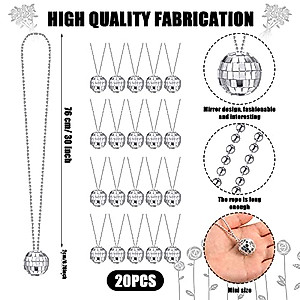 20 Pcs Mirror Disco Ball Necklaces 70s Disco Party Necklaces Mini Disco Ball Necklace Silver Disco Necklace 70s Jewelry Disco Party Favor Decoration Costume Accessories for Dance Supplies (0.79 Inch)