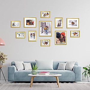 Giftgarden Gold 8x10 Picture Frame Set of 10, Matted to 5x7 Picture with Mat or 8 x 10 Photo without Mat, Multi Golden Frames for Wall and Tabletop Display