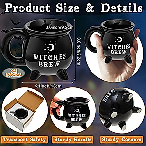 Tessco Witches Brew Witch Cauldron Coffee Mug Black Ceramic Coffee Cups Black 12 oz Mug Ceramic Witchy Gifts Witch Decor Halloween Mug Drinkware Black Cup Novelty Coffee Mugs Tabletop (2 Pcs)
