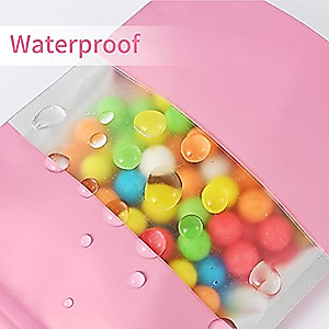 100 Pieces Smell Proof Mylar Bags, Resealable Food Storage Bags with Clear Window, Foil Pouch Stand-up Bags for Food Self Sealing Storage Supplies (Pink, 3.5 x 5 Inch)