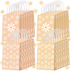 24 Pcs Daisy Flower Goodie Bags Groovy Party Favor Bags Hippie Daisy Gift Bags Retro Hippie Boho Girl Party Favors Bags with Handles Daisy Party Favors for Birthday Party Decorations Baby Shower