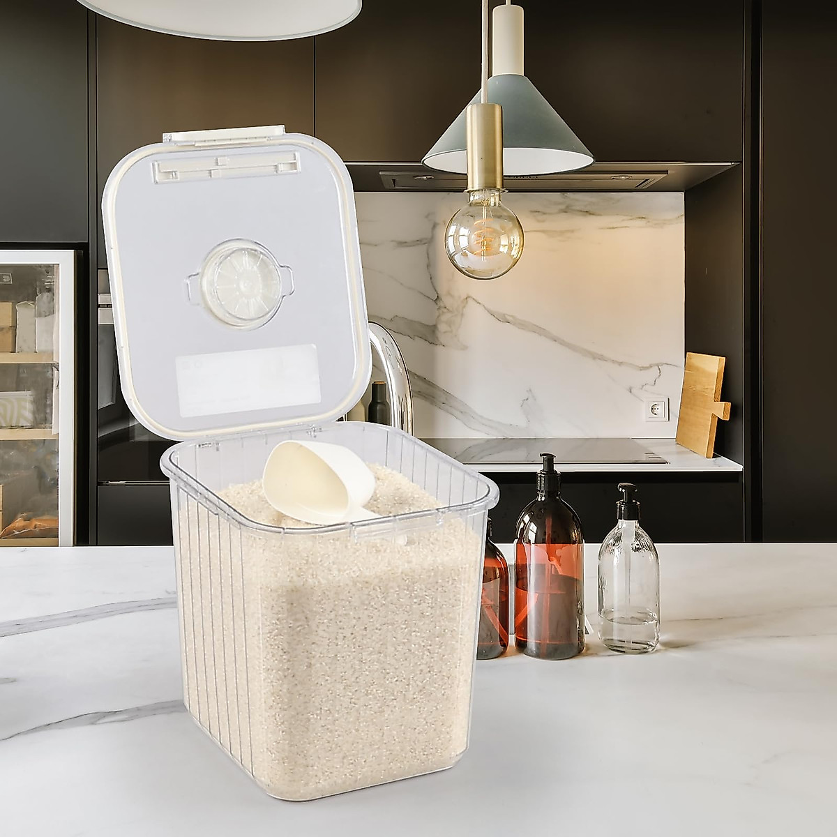 Tyminin Large Airtight Food Storage Containers, Plastic Pantry Storage Boxes with Measuring Spoon, Keep Fresh, Clear