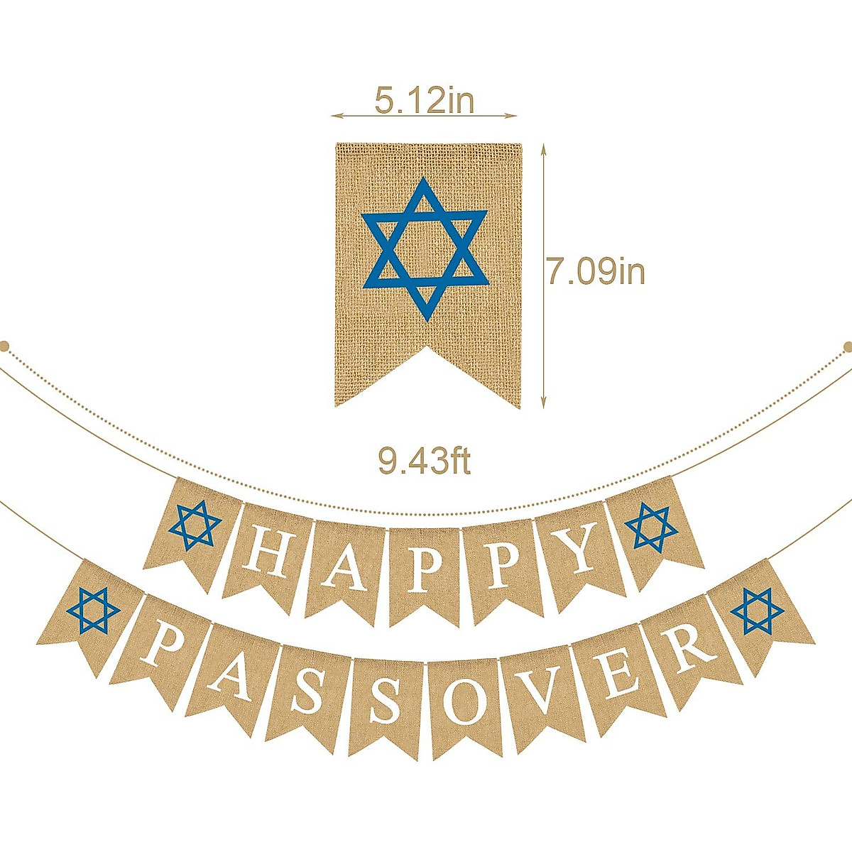 Rainlemon Jute Burlap Happy Passover Banner Rustic Mantel Fireplace Garland Decoration Supply