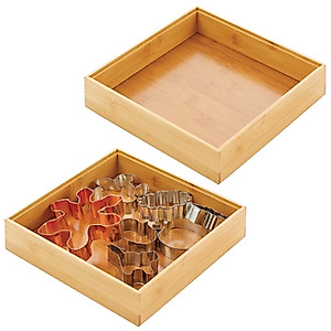mDesign Wooden Bamboo Drawer Organizer - 9" Square Stackable Storage Box Tray for Kitchen Drawers/Cabinet - Utensil, Silverware, Spatula, and Flatware Holder - Echo Collection - 2 Pack, Natural Wood
