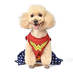 DC Comics Wonder Woman Dog Costume Large | Best DC Comics Wonder Woman Halloween Costume for Large Dogs | Official Wonder Woman Dog Costume for Pets Halloween Red