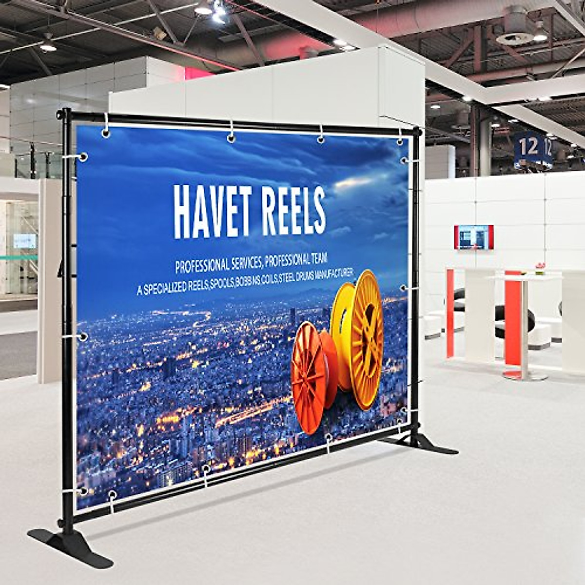 Banner Stand Backdrop - Banner Holder with Adjustable Poster Stand & Retractable Height Up to 5x7 - 8x10 ft Adjustable Telescopic Display Stand for Trade Show, Photo Booth, Wall Exhibitor Background