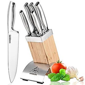 SVENSBJERG Kitchen Knives Set with Block, Professional Kitchen Knives, Cooking Knives, Sharp, Stainless Steel, Chef Knife, Bread Knife, Paring Knife, Slicing Knife, Utility Knife | SB-MB101-KS101