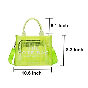 knzdvoy Mesh Tote Bag for Women, Large Satchel Tote Bag for Summer Beach Bags Fashion Clear Tote Bag Messenger Bag (10.6'' L X 8.3'' H X 4.1'' T,black)