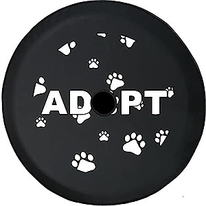 Funny Spare Tire Wheel Cover for Camper SUV Trailer Truck RV JP Thick PVC Leather | Adopt Dog Paw Prints Black 33 Inch with Backup Camera Hole