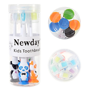 Newday Kids toothbrushes 6 Pack Set Soft Bristles with Suction Cup, Includes Travel Covers, Bear Panda toothbrushes for Kids Boys & Girls, Toddlers &Children Teeth Age 3+