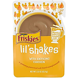 Purina Friskies Pureed Cat Food Topper, Lil’ Shakes With Enticing Chicken - (16) 1.55 oz. Pouches