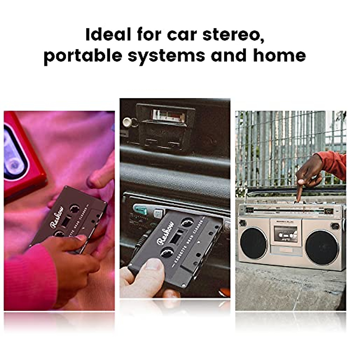 Reshow Audio Tape Cassette Head Cleaner w/ 2 Cleaning Fluids Care Wet Maintenance Kit for Cassette Tape Player/Boombox/Deck/Recorder