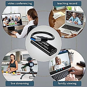 Video Capture Cards, 4K HDMI to USB Video Capture Device, 1080P HD Broadcast Live and Record Video Audio Grabber for Gaming, Streaming, Teaching, Video Conference (Black)