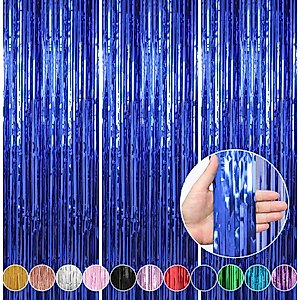Crosize 3 Pack 3.3 x 9.9 ft Dark Blue Foil Fringe Backdrop Curtain, Streamer Backdrop Curtains, Streamers Birthday Party Decorations, Blue Tinsel Curtain for Parties, Galentines Decor, Baby Shower