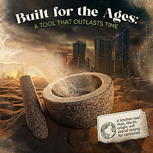 ChefSofi Mortar and Pestle Set - 6 Inch - 2 Cup Capacity - Unpolished Heavy Granite for Enhanced Performance and Organic Appearance - Included: Anti-Scratch Protector + Italian Recipes EBook