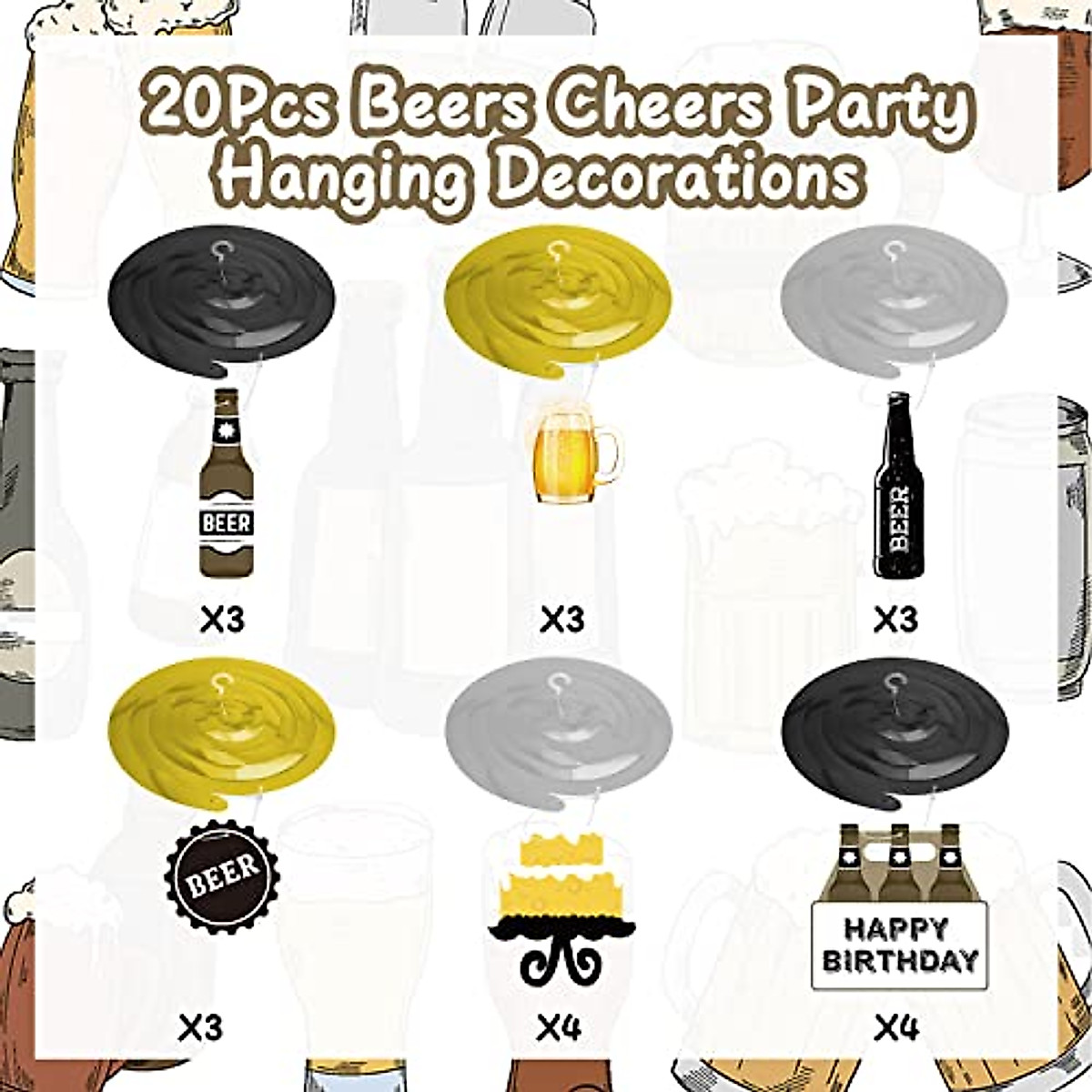 Beer Birthday Party Hanging Decorations, Cheers and Beers Happy Birthday Party Hanging Swirls Streams Ceiling Decorations for Men 30th 40th 50th Beer Birthday Party Decorations