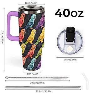 Conures Colorful Parrot 40 Oz Tumbler Insulated Stainless Steel Water Bottle Travel Mug Car Cup with Handle And Straw