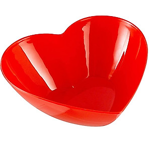 CTMRJ Red Heart Shaped Plastic Bowl for Salad Fruits Dessert Candy Treats Snacks Holder Household Rotating Pot Serving Dish, Multi-Purpose Deep Tableware Bowls for Home Kitchen Cooking Gift
