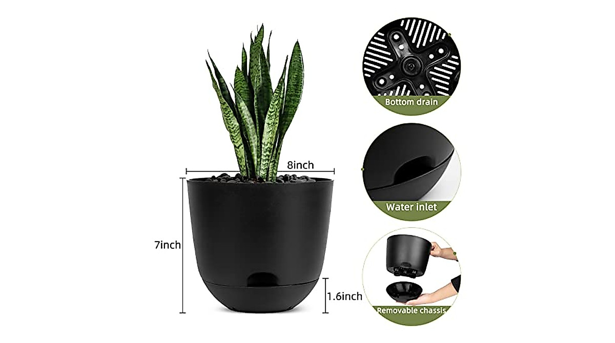 Self Watering Plant Pots 8 Inch - 3 Pack for Indoor/Outdoor