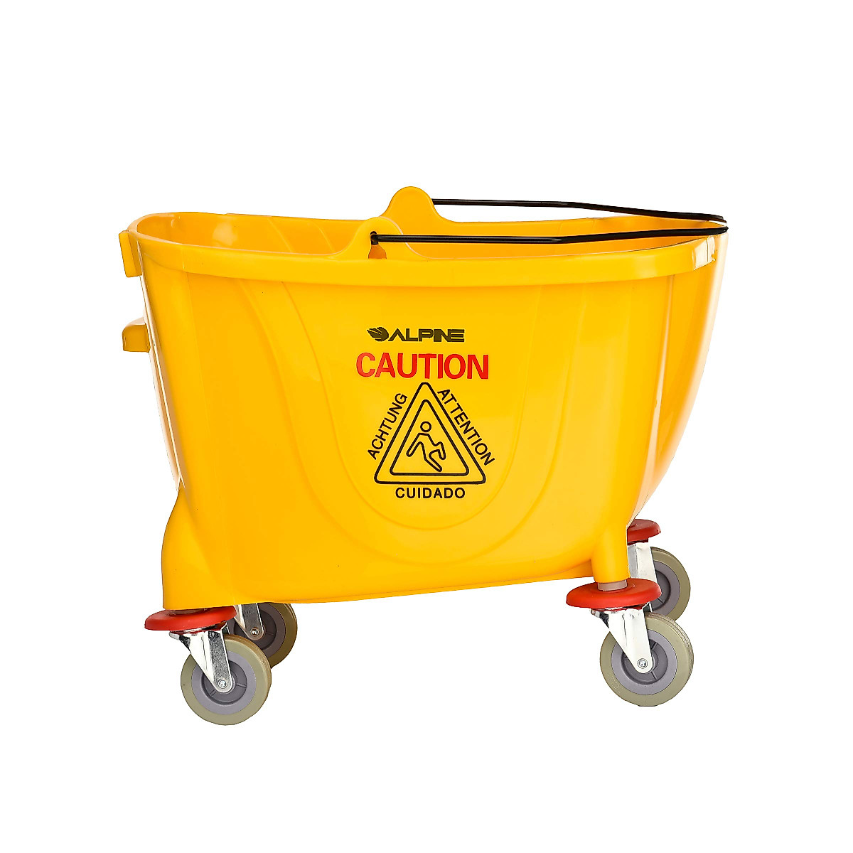 Alpine Industries Mop Bucket & Side Wringer Combo - Heavy Duty & Commercial Janitorial Cart w/Spring Wringer on Wheels for Home & Industrial Cleaning - Commercial Mop Bucket for Business, Yellow