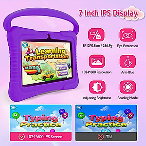 Veidoo Kids Tablet, 7 inch Android Tablet PC, 2GB RAM 32GB ROM, Safety Eye Protection Screen, WiFi, Dual Camera, Games, Parental Control APP, Tablet with Silicone Case(Purple)