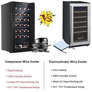 28 Bottle Wine Cooler Refrigerator Inverter Compressor Wine Fridge Cabinet for Countertop or Table Home Freestanding with Lock,Quiet Operation Adjust Temperature 41°F-64°F Small Cooling Wine Cellar for Alcohol Drinks With Digital Touch Display