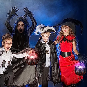 Halloween Cauldron Mister 12 LED Fogger Mist Maker Witches Cauldron Witch Jar Atomizer Lamp Punch Bowl Candy Fire Flame Bucket Fogger Misting Cauldron Halloween Home Outdoor Party Decorations