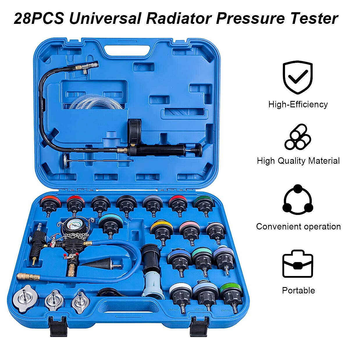 Goplus 28-Piece Universal Radiator Pressure Tester, Vacuum Type Cooling System Tool Kit w/Carrying Case (Blue Case)
