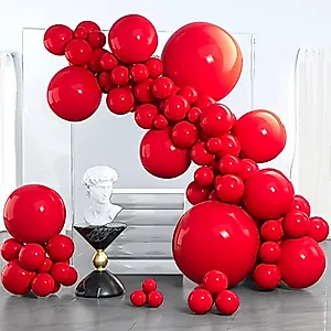 PartyWoo Red Balloons, 100 pcs Matte Red Balloons Different Sizes Pack of 36 Inch 18 Inch 12 Inch 10 Inch 5 Inch for Balloon Garland or Balloon Arch as Party Decorations, Birthday Decorations