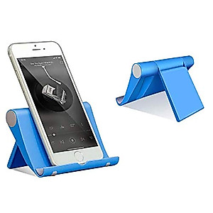 Pokanic Cell Phone Multi-Angle Stand Holder Mount Cradle Organizer Charger Station Tablet Desktop Bed Office School Kitchen Travel Foldable Portable Adjustable Universal Smartphones (Blue)