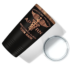 Personalized APRN Advanced Practice Registered Nurse on Black with Ion Rose Gold Design 20 oz Stainless Steel Tumbler with Lid - Insulated Cup - Custom Travel Mug