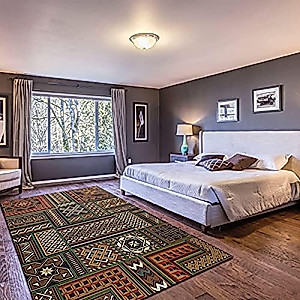 African Style Area Rugs, Traditional Ethnic Geometric Upholstery Living Room Carpet Non-Slip Crystal Flannel for Hotel Office Home Decor Doormat Entrance Hall Yoga Mat 5ftx7ft