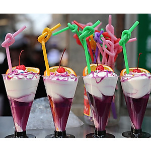 ALINK 200 PCS Flexible Plastic Drinking Straws, 10.2 Inches Extra Long Colorful Disposable Bendy Party Fancy Straws