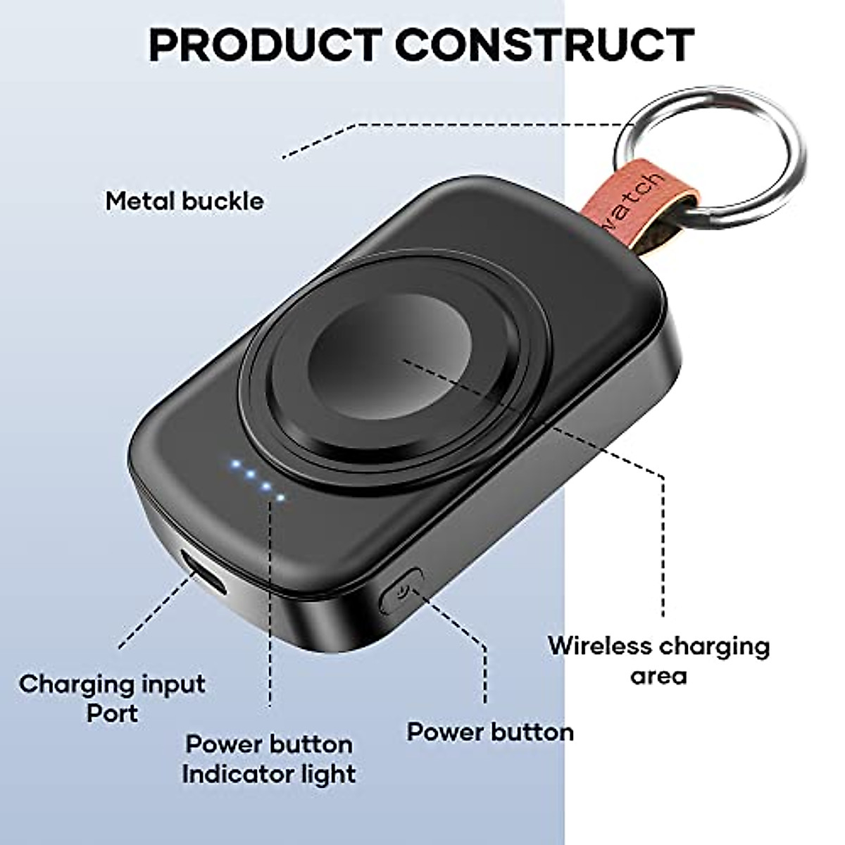 CKFN Portable Wireless Charger for Apple Watch, 1800mAh Power Bank Smart Keychain Gift with 4 LED Indicators, Magnetic iWatch Charger for Apple Watch Series 8,7,6,5,4,3,2,1,SE/Nike+/Hermes (Black)