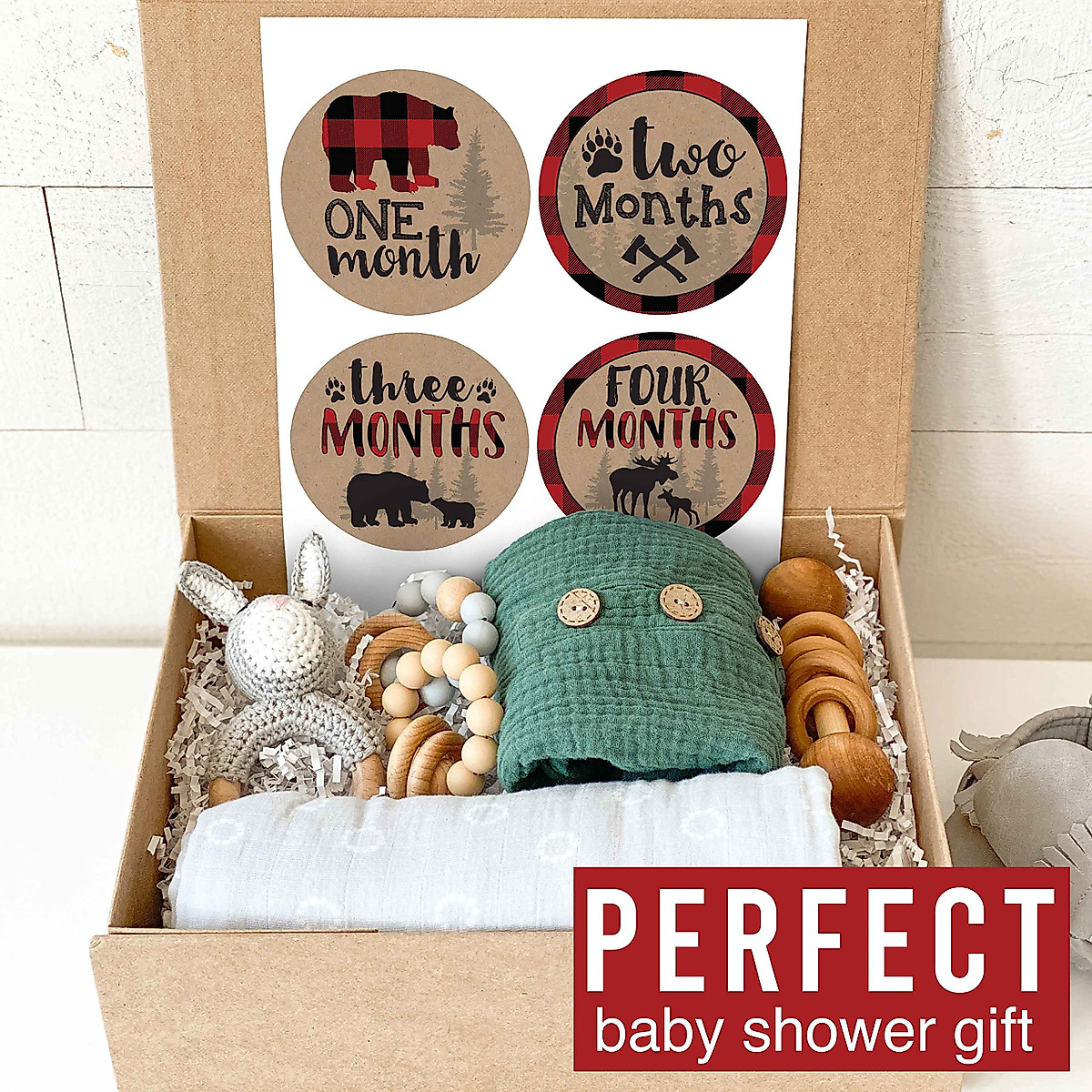 16 Monthly Baby Milestone Stickers Boy - Lumberjack Baby Monthly Milestone Stickers for Baby Boy, Milestone Baby Monthly Stickers, Baby Month Stickers for Baby Photo Props, Monthly Baby Stickers Boy