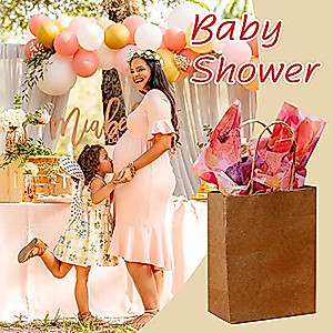 Ecicdo 50 Pieces 5x3x8 Inches Kraft Paper Gift Bags with Handles, Small Paper Bags with Handles, Paper Party Favor Bags