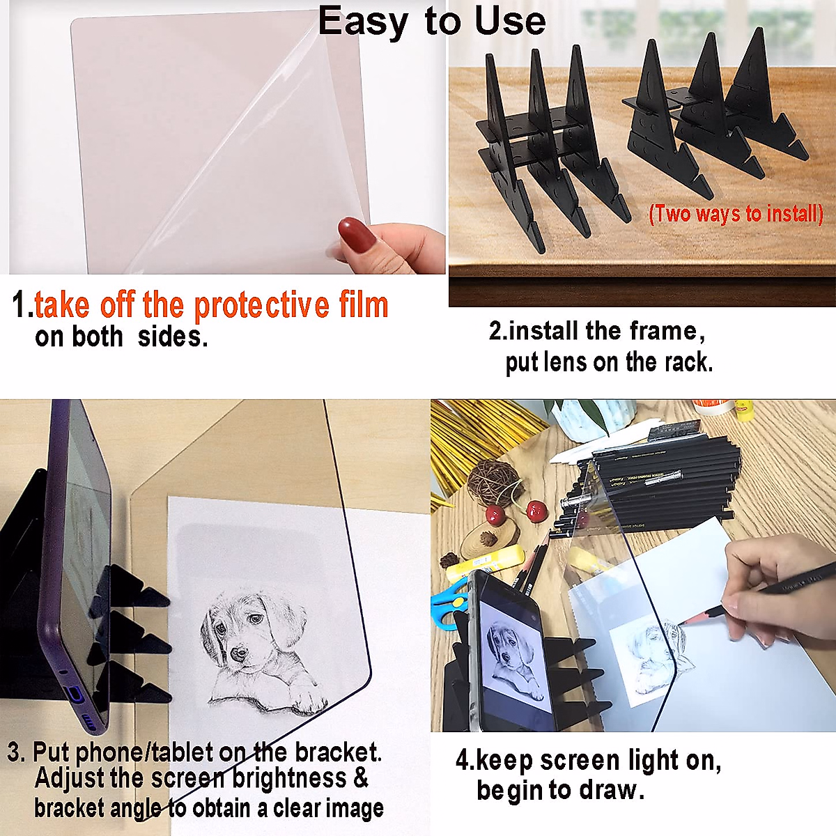 B5 Drawing Tracing Board Light Copy Pad Optical Image Reflection Projector Wireless Copy Board DIY Shadow Mirror Tracer with Stand for Artist Beginner Diamond Drawing Sketching