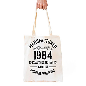 FORBIDDEN PAPER 1984 Birthday Gifts for Women Men Funny 40th Birthday Gift Vintage 1984 Natural Cotton Reusable Tote Bag Classic 1984 Shoulder Bag(White)