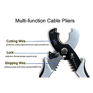 Wire Cutters Stripper, BOOSDEN 8 inch Cable Cutters, Awg Wire Cutters,Precision Wire Stripper,Heavy Duty Cable Cutters, Spring Cable Cutting Pliers for Aluminum Wire,Communications Cable Cutting