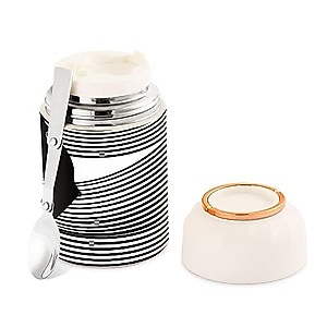CUPADA Pop Art Cat Food Jar, Black White Stripe Insulated Hot Food Jars Vacuum 17OZ with Folding Spoon for Work Trip Picnic Camping