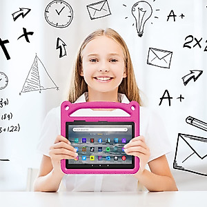 Fire 7 Tablet Case for Kids (Only Compatible 12th Generation , 2022 Release)-SHREBORN Lightweight Shockproof [Handle-Friendly] Case with Stand for All-New Amazon Kindle Fire 7 Kids Tablet 2022-Pink