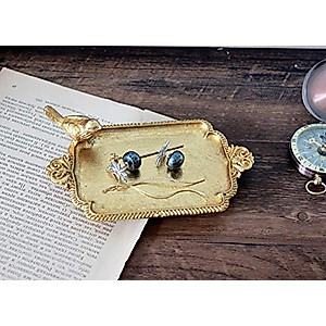 Funly mee Antique Trinket Dish Vintage Golden Metal Jewelry Tray with Bird, Ring Holder