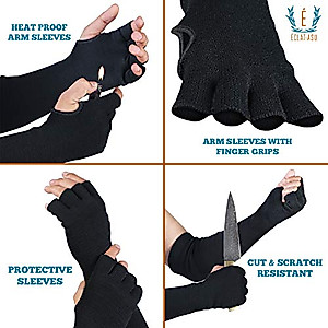 100% Kevlar Protective Sleeves- Anti Heat Scratch & Cut Resistant Arm Sleeve with Finger Opening- Safety Sleeves for Arms- Long Arm Guard Protector for Work Welding- Bite Proof- 18 Inches Black 1 Pair