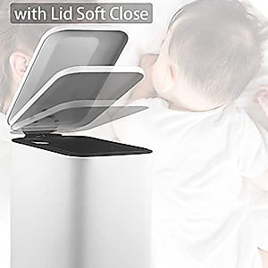 SIDIANBAN Bathroom Trash Can with Lid Soft-Close, Slim Wastebasket with Foot Pedal, 1.3 Gal Garbage Can with Inner Wastebasket for Bedroom, Office, Kitchen, Anti-Fingerprint Matte Finish (White)