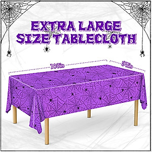 Miucat 3Pcs Halloween Tablecloth, Halloween Table Cloth Spider Web Table Cloths Halloween Plastic Tablecloth Halloween Tablecloth Disposable for Halloween Party Decorations 54" x 108" (Purple)