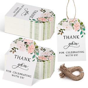 SallyFashion 75PCS Thank You Gift Tags, Kraft Paper Tags with String Floral Personalized Gift Tags for Wedding Birthdays Party Gift Baby Shower Bridal Shower
