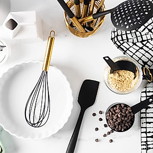 Black and Gold Kitchen Utensils with Stainless Steel Gold Utensil Holder -18 PC Black and Gold Cooking Utensils Set Includes Black and Gold Measuring Cups and Spoons Set- Gold Kitchen Accessories