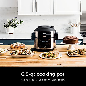 Ninja OL501 Foodi 6.5 Qt. Pressure Cooker Steam Fryer with SmartLid, 14-in-1 that Air Fries, Bakes & More, with 2-Layer Capacity & 4.6 Qt. Crisp Plate, Silver/Black (Renewed)