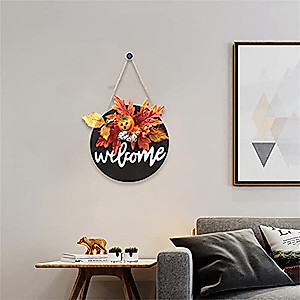 Thanksgiving Front Door Wreath Fall Winter, Halloween Wreaths for Front Door Autumn Berries Mantle Grain Yellow Wreaths Decor Party Turkey Welcome Sign Outside Rusty