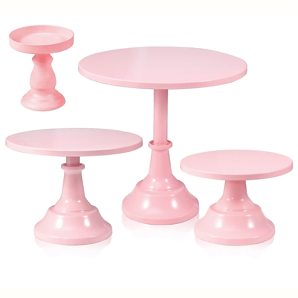 4 Pcs Pink Cake Stand Set Round Metal Cake Stands Metal Cupcake Holder Pink Dessert Table Display Set for Wedding Birthday Party Baby Shower Anniversaries Supplies